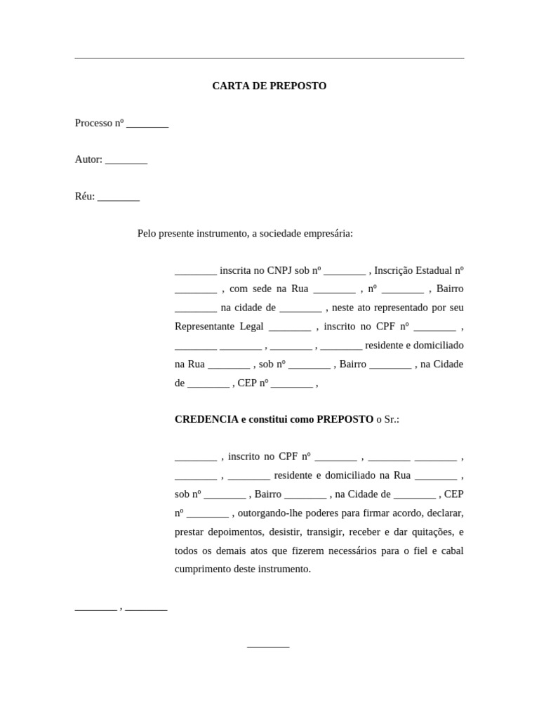 Carta Preposto | PDF | Finanças e Administração de Capital