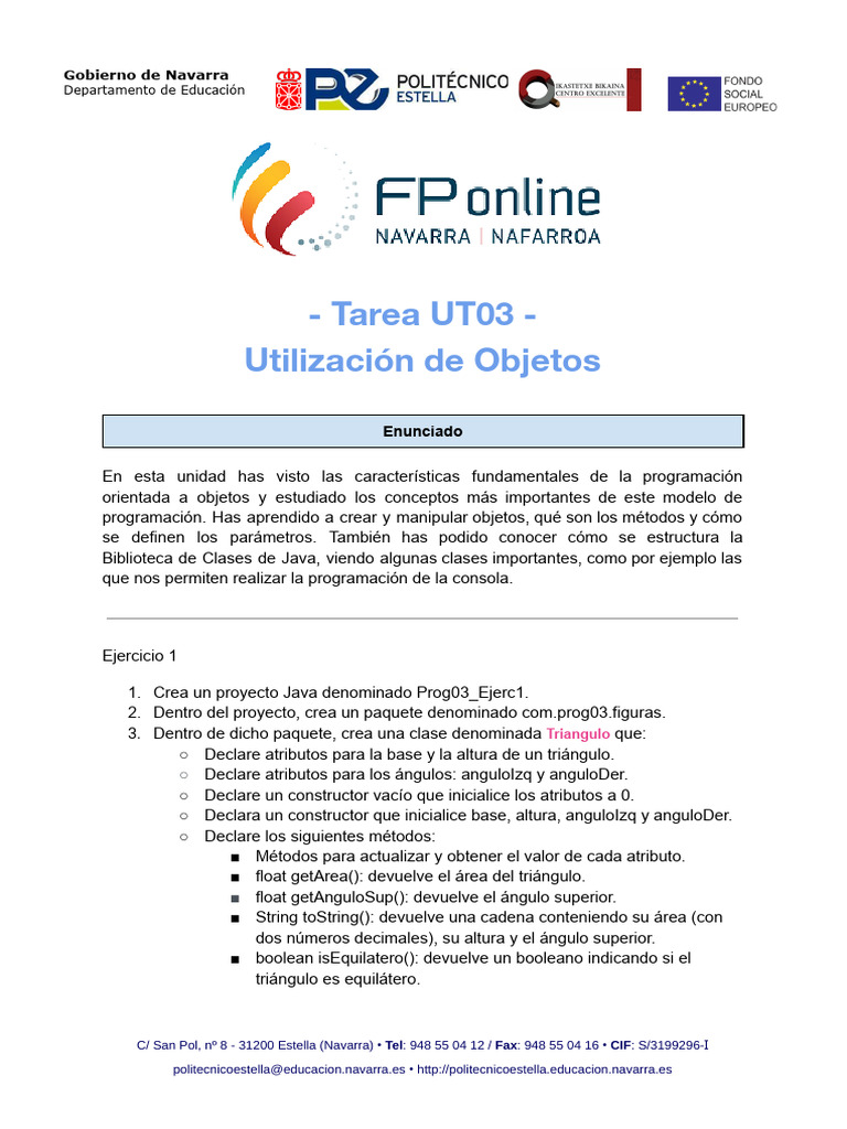 Tarea UT03 - Utilización de Objetos | PDF | Constructor (Programación Orientada a Objetos ...