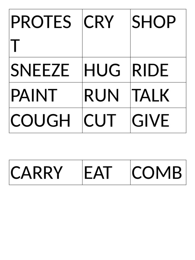 Vivid Verbs For The Grammar Games | PDF