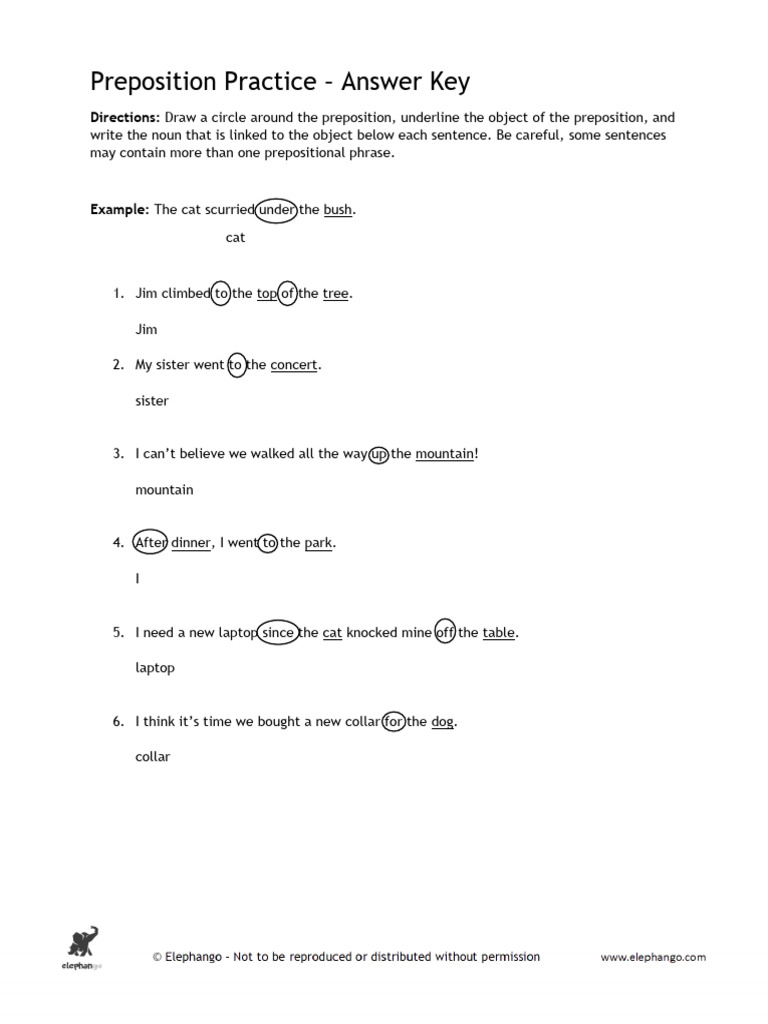 10496-Preposition Practice Answer Key Portrait | PDF | Home & Garden
