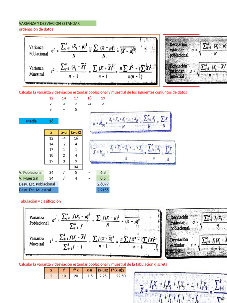 Varianza y Desviacion Estandar Poblacional y Muestral | PDF | Estadísticas descriptivas ...