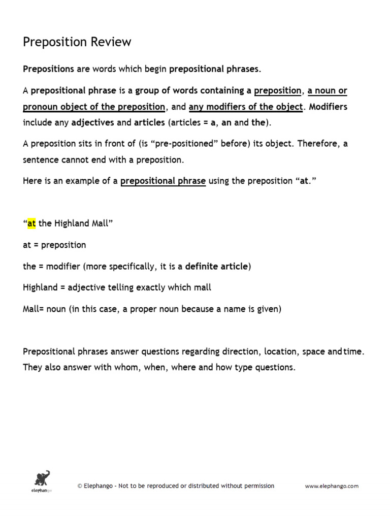 Preposition Basics & Examples | PDF