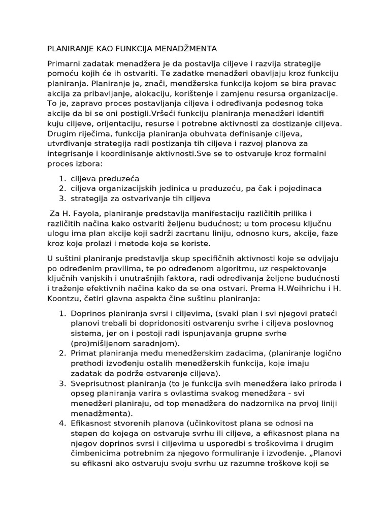 Planiranje Kao Funkcija Menadžmenta | PDF