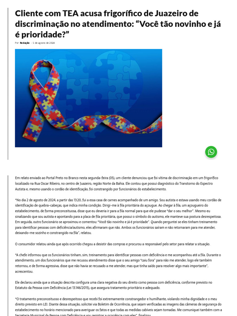 Cliente Com TEA Acusa Frigorífico de Juazeiro de Discriminação No ...