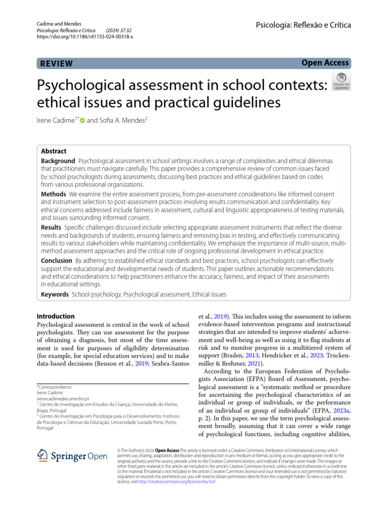 Psychological Assessment in School Context | PDF | School Psychology ...