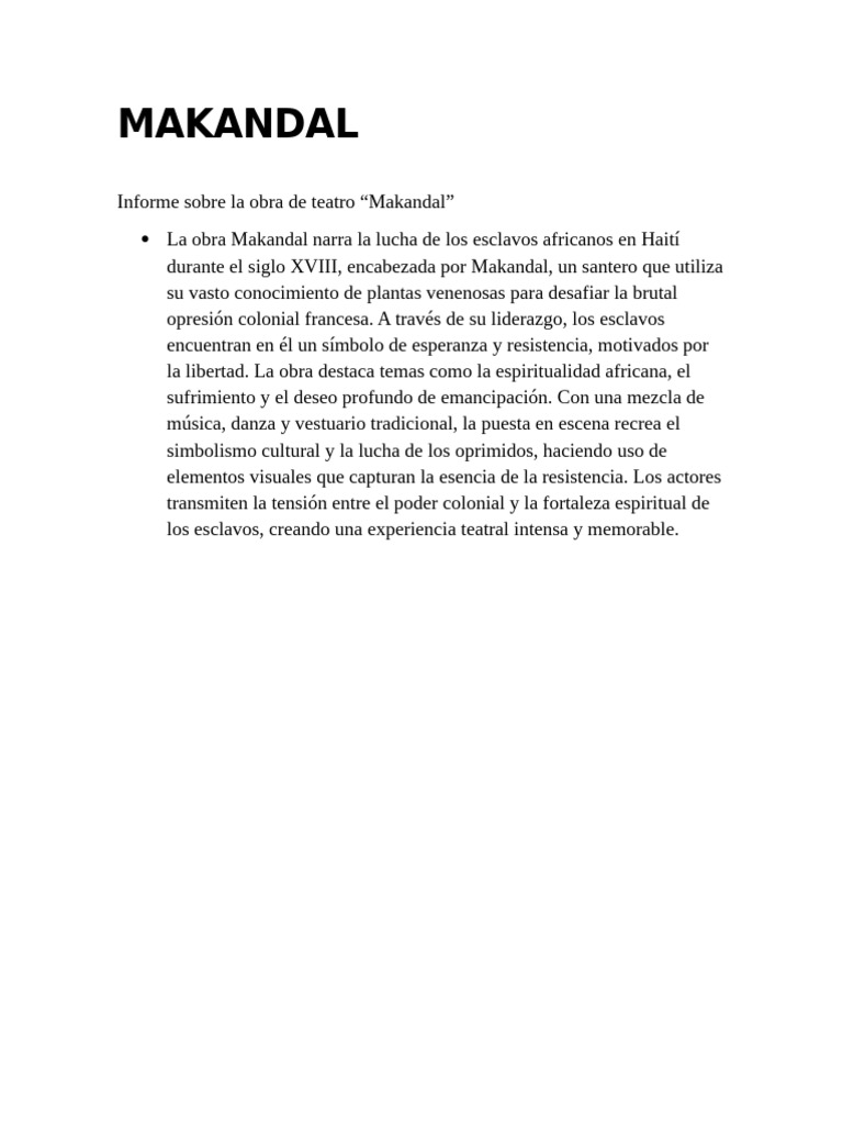 MAKANDAl Obra de Teatro | PDF | Clásicos