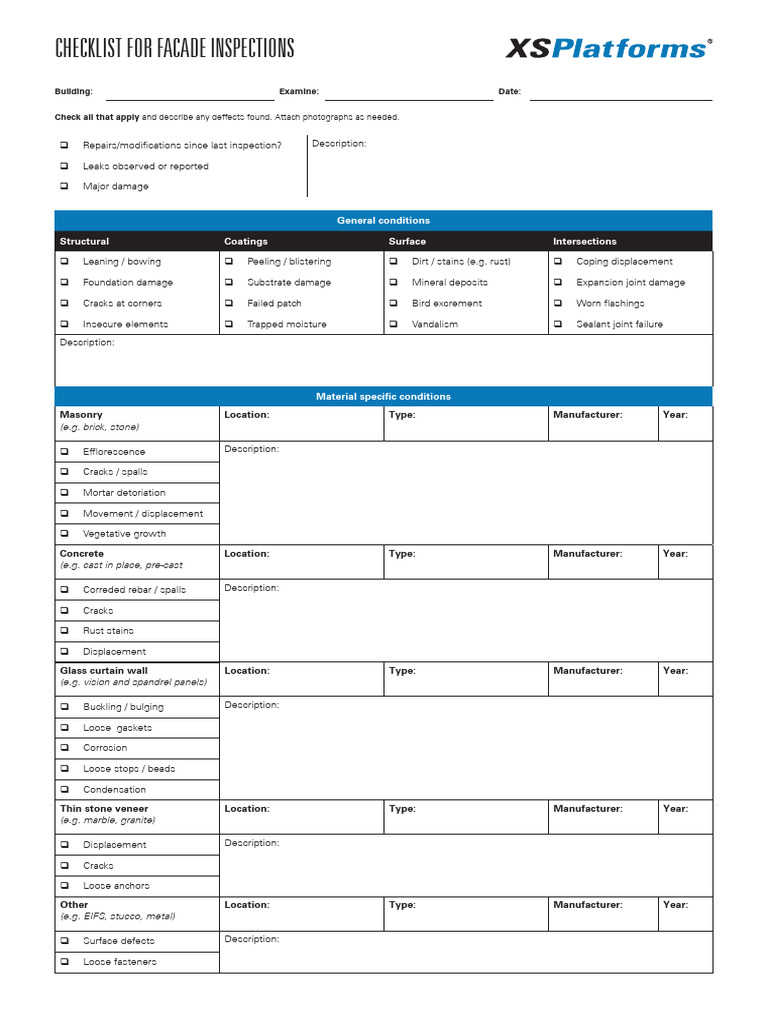 XSPlatforms Checklist For Facade Inspections 2018 | PDF | Corrosion ...