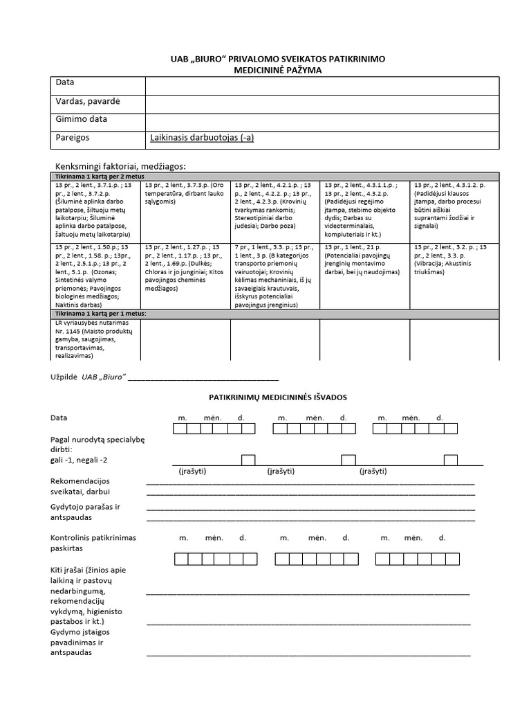 Vardas, Pavardė: Uab Biuro" Medicininė Pažyma | PDF
