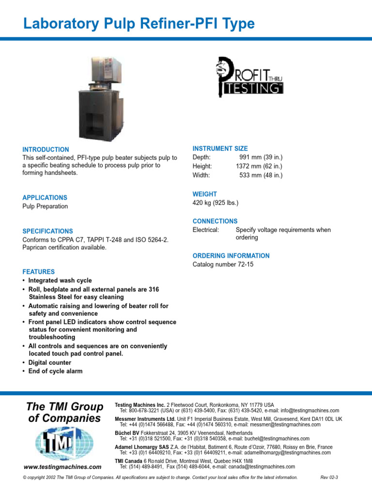 72 15 Laboratory Pulp Refiner Pfi Type | PDF | Electrical Engineering ...