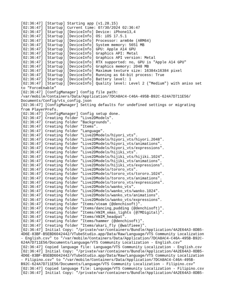 VTubeStudio App Startup Log Details | PDF | Comma Separated Values ...