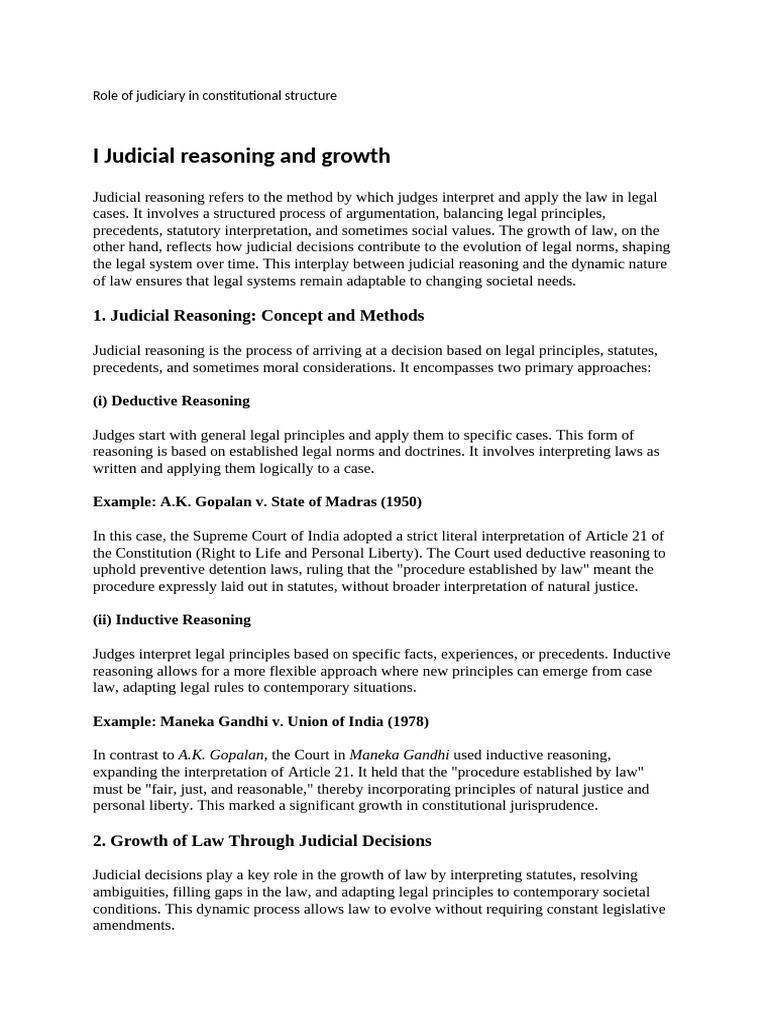 Role of judiciary in constitutional structure | PDF | Precedent ...