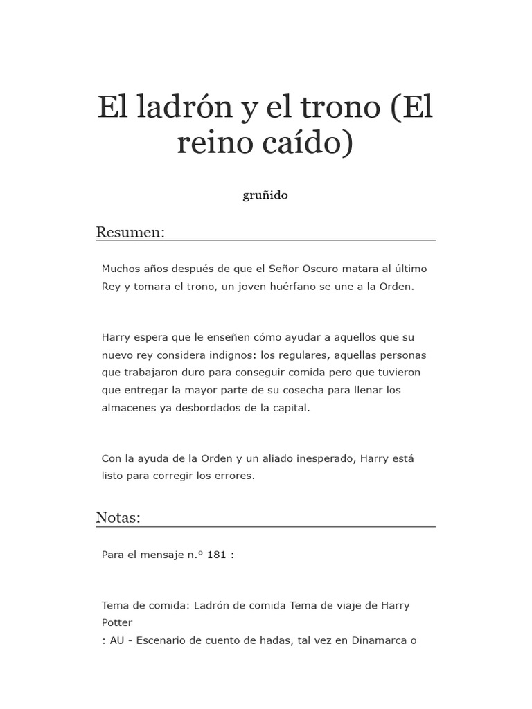Harry Potter: Ladrón del Trono Caído | PDF