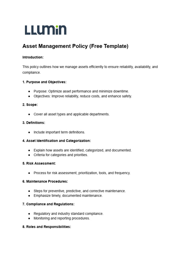 Asset Management Policy Template | PDF