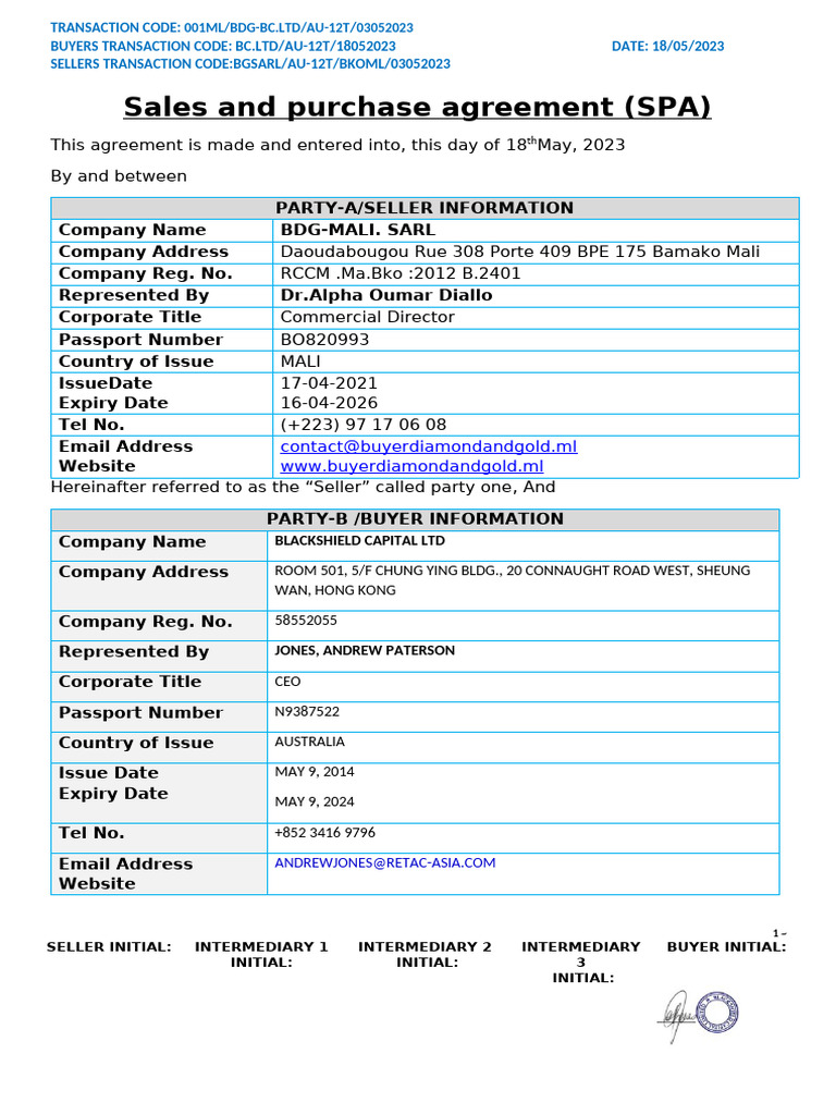 Signed Draft Spa Contract 3000 KG Trial Gold Bars Cif Dubai Upd ...