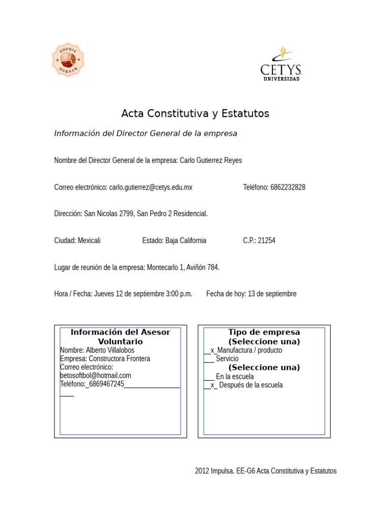 EE-G6 Acta Constitutiva y Estatutos | PDF | Business