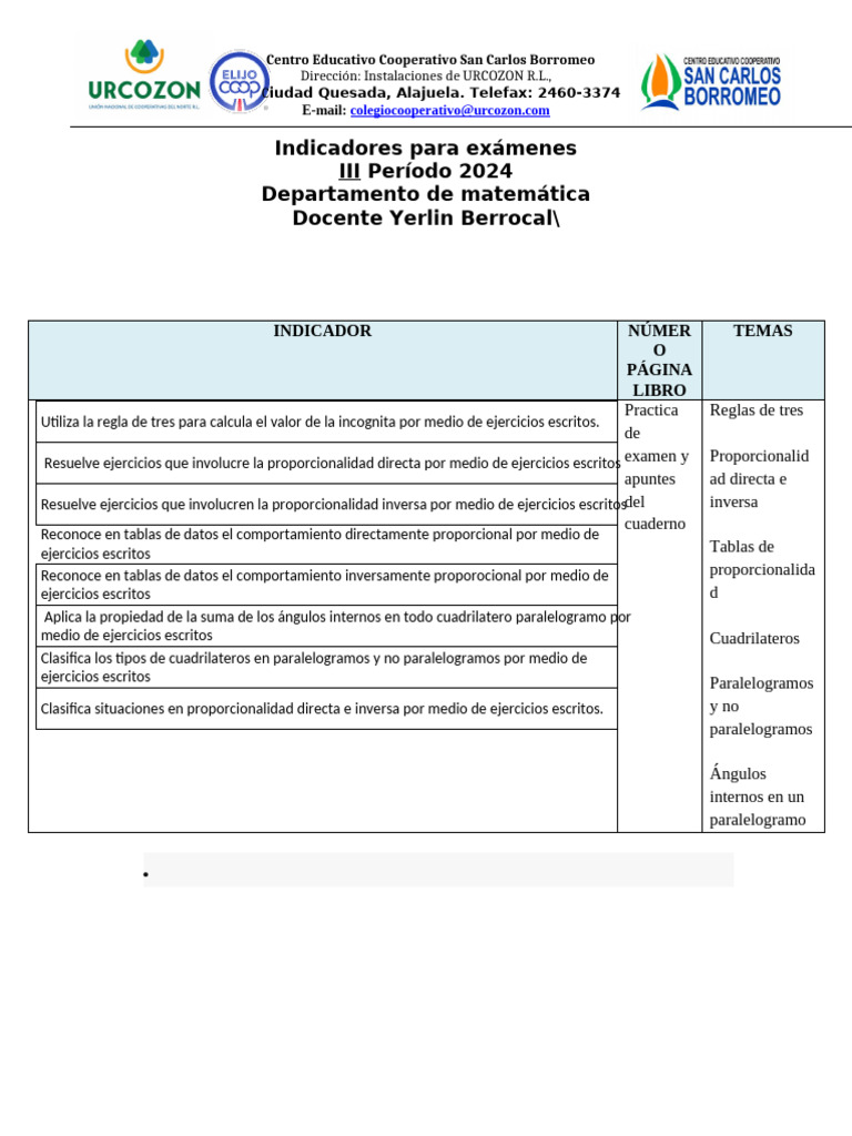 INDICADORES Examen III TRIMESTRE Septimo | PDF | Matemáticas