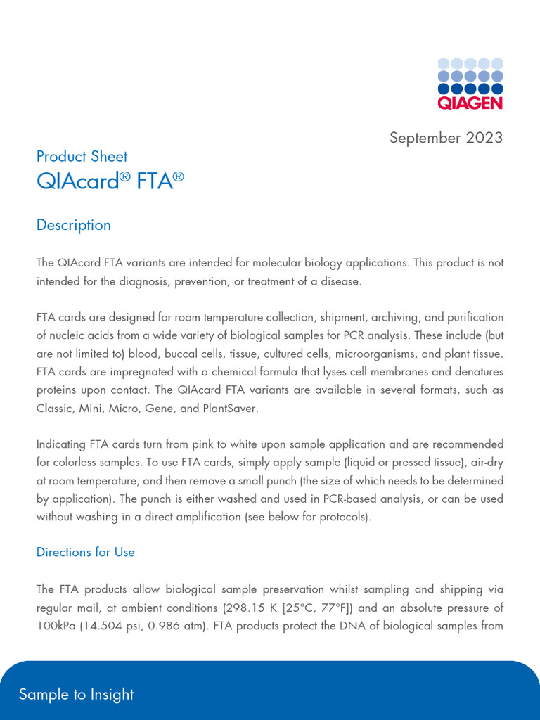 HB-2723-002 PS QIAcard FTA Cards 0923 WW | PDF | Polymerase Chain ...