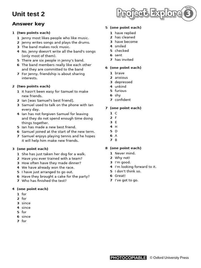 Unit Test 2 Answer Key & Audio Script | PDF