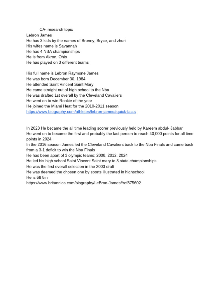 LeBron James: Career Highlights and Facts | PDF | Social Science ...