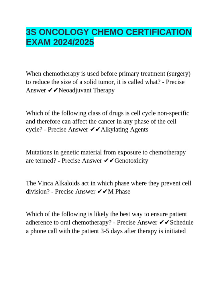 3S Oncology Chemo Certification Exam 2024 | PDF | Chemotherapy ...