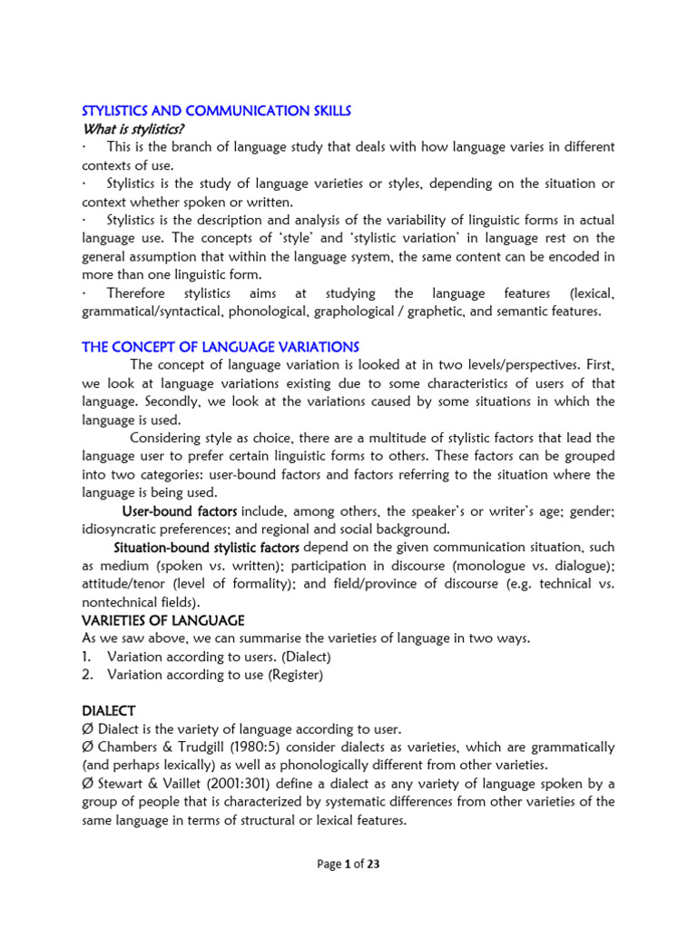 Understanding Stylistics and Language Variation | PDF | Communication ...