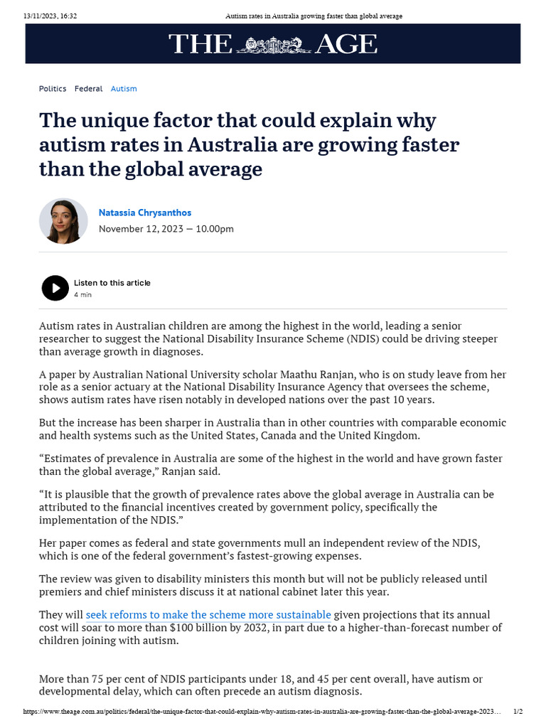 Autism Rates in Australia Growing Faster Than Global Average | PDF ...