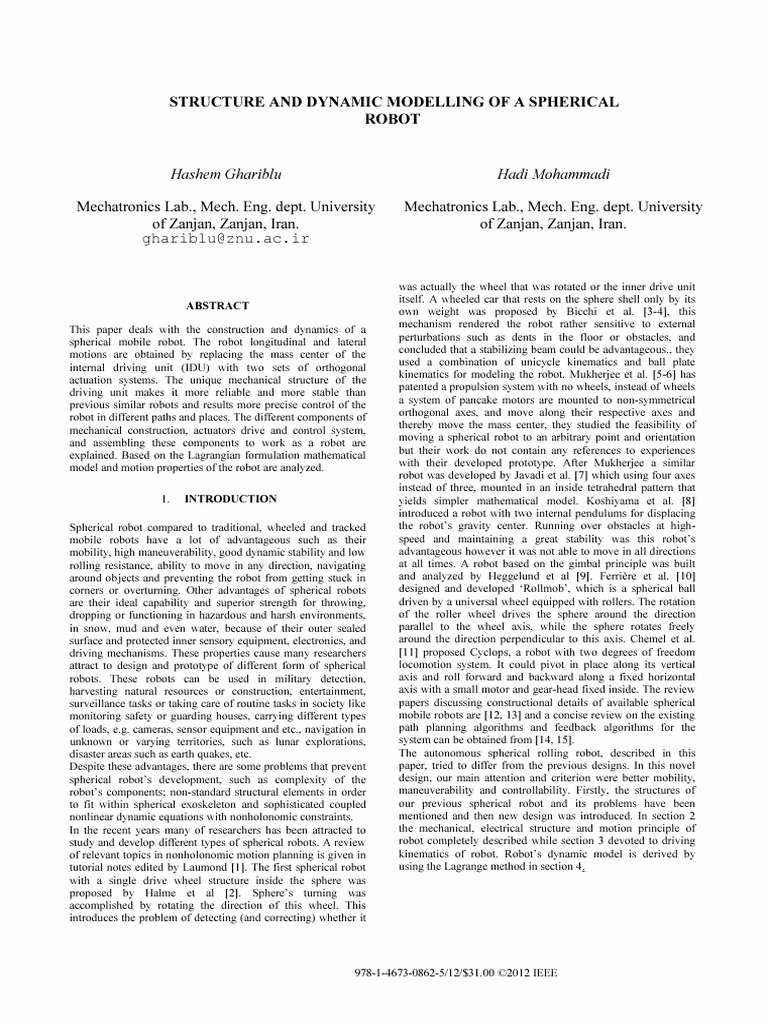 Structure and Dynamic Modelling of A Spherical Robot | PDF | Rotation ...