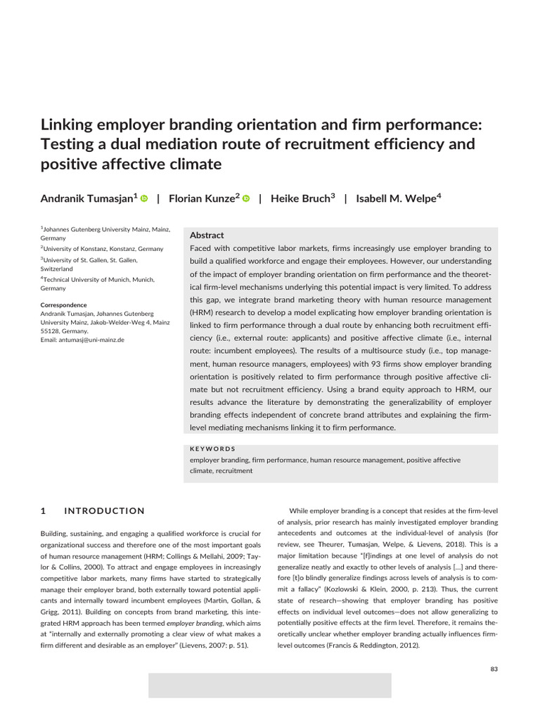 Linking Employer Branding Orientation and Firm Performance | PDF ...