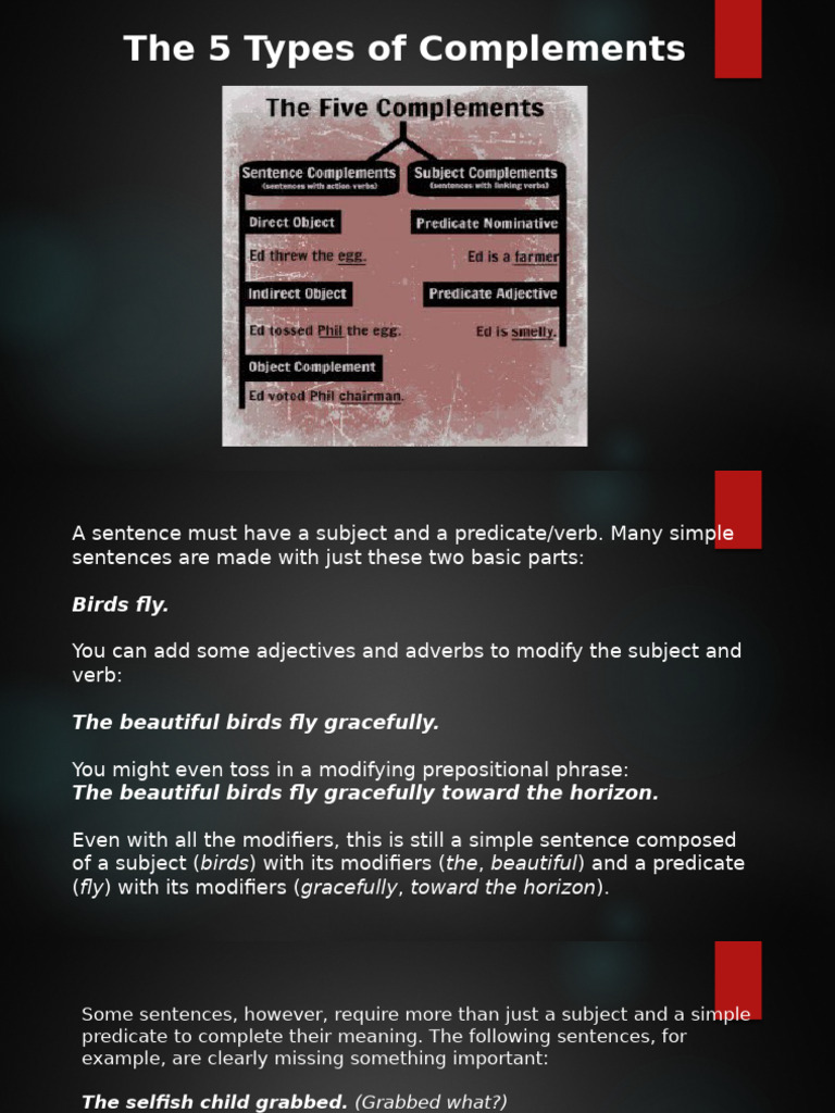 Types of Complements | PDF | Verb | Subject (Grammar)