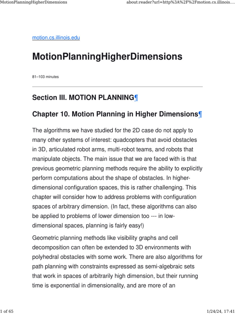 Motion Planning Higher Dimensions | PDF | Mathematics | Theoretical Computer Science
