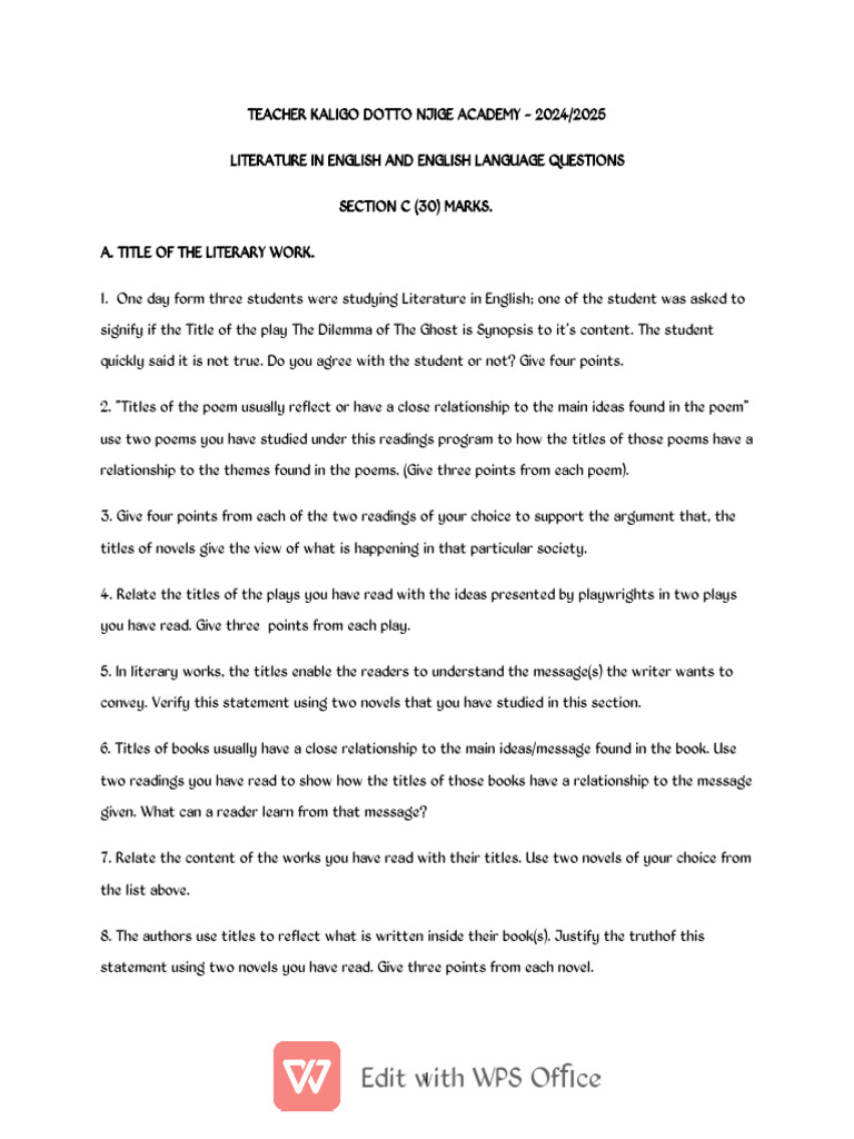 Literature in English and English Language Questions - 5 | PDF | Poetry ...