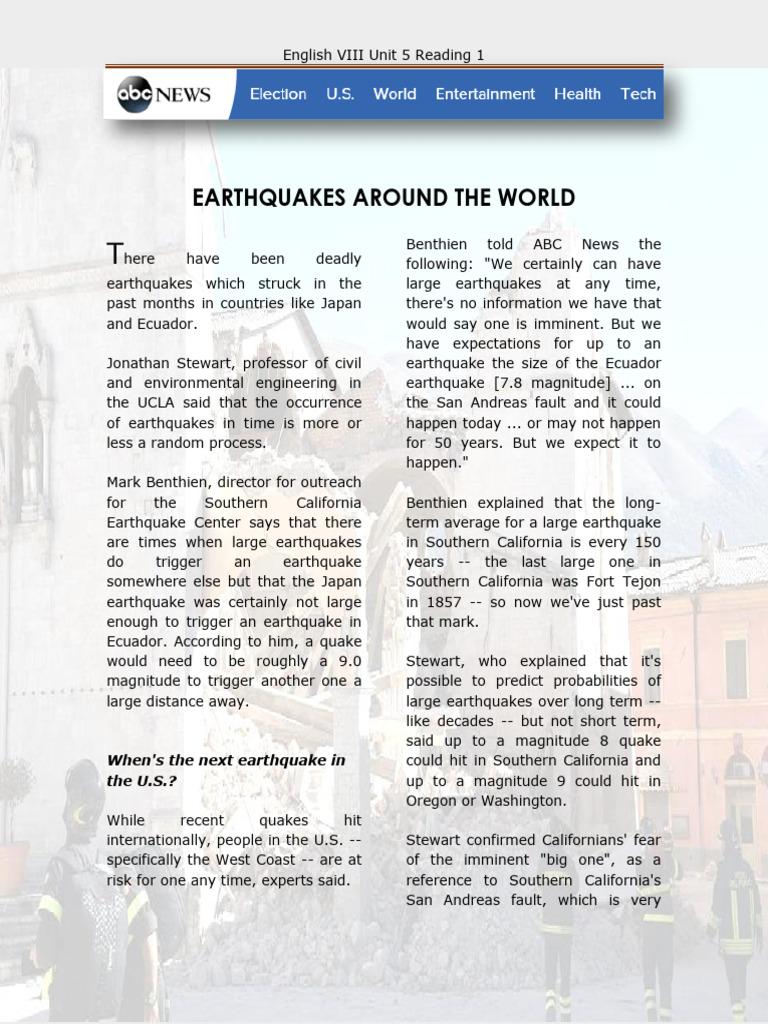 Reading u4t10 | PDF | Earthquakes | Southern California