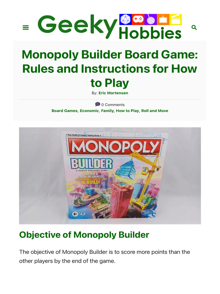 Monopoly Builder Board Game - Rules and Instructions For How To Play ...