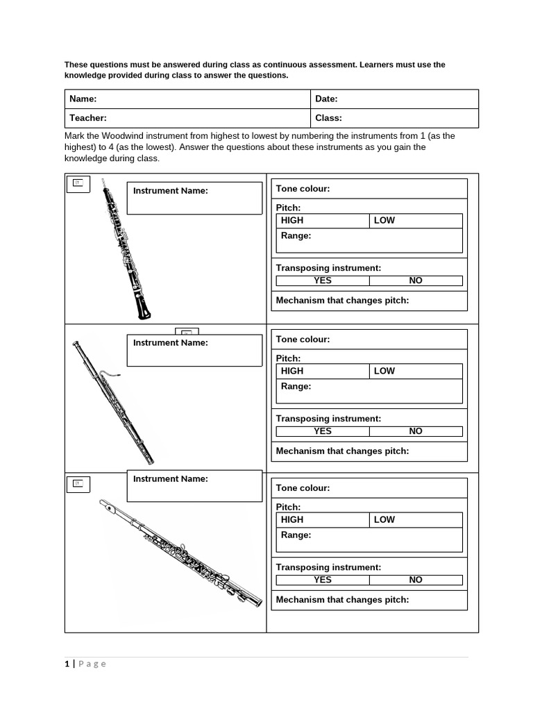 Woodwind Instrument Assessment Guide | PDF | Pitch (Music) | Sound ...