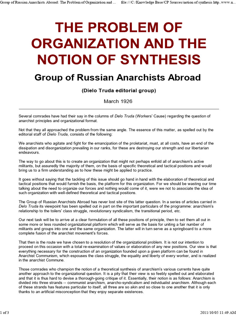 Russian Anarchists' Organizational Principles | PDF | Anarchism ...