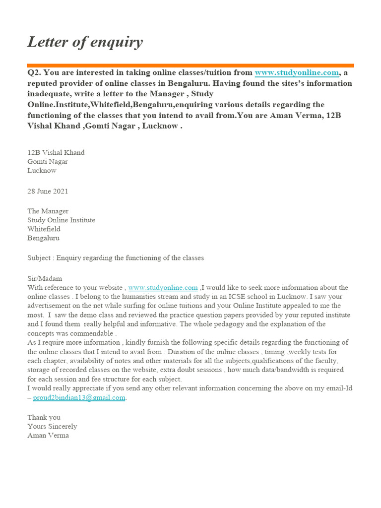Online Class Enquiry: StudyOnline.com | PDF | Business | Computers