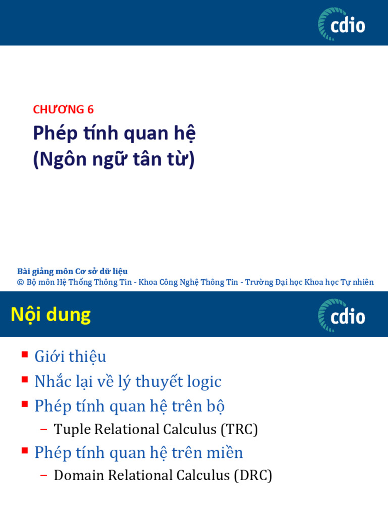 CTT102-Chuong 6-Phep Tinh Quan He | PDF
