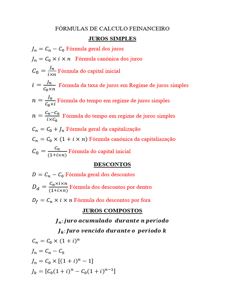Fórmulas de Calculo Feinanceiro | PDF