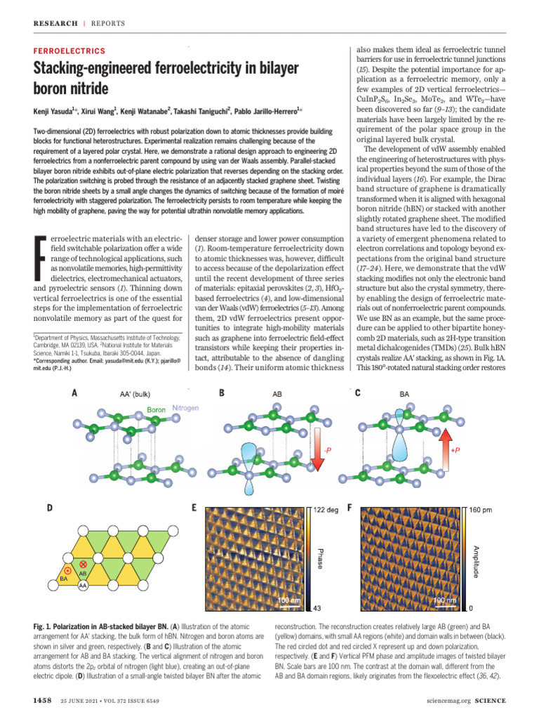Stacking-Engineered Ferroelectricity in Bilayer Boron Nitride | PDF | Ferroelectricity | Graphene