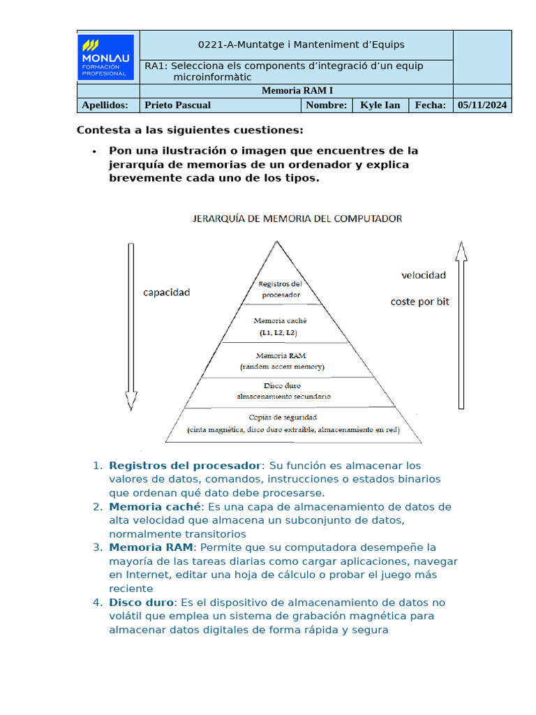 Componentes y Tipos de Memoria RAM | PDF | Almacenamiento de datos de ...