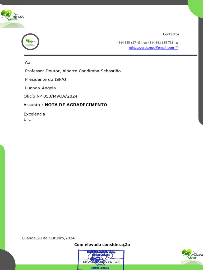 Nota de Agradecimento - Ispaj | PDF