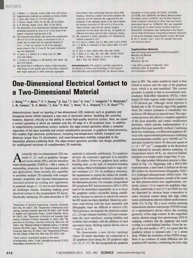 One-Dimensional Electrical Contact To A Two-Dimensional Material | PDF ...