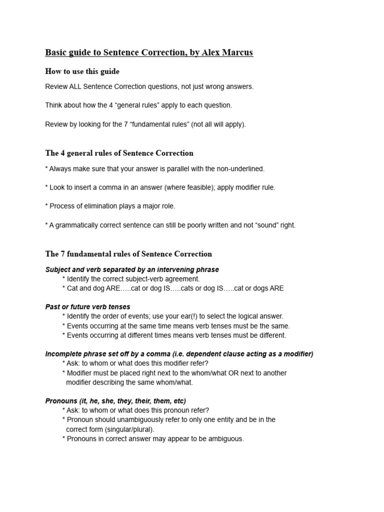 Sentence Correction Guide by Alex Marcus | PDF | Verb | Linguistics