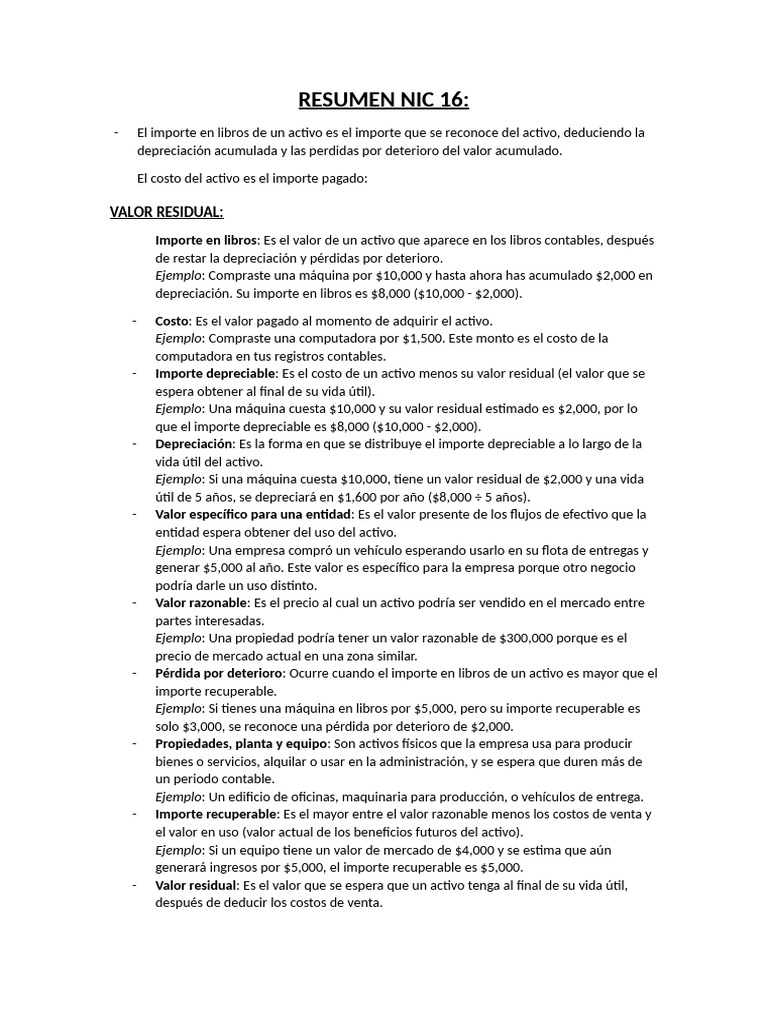 Resumen Nic 16 | PDF | Depreciación | Economias