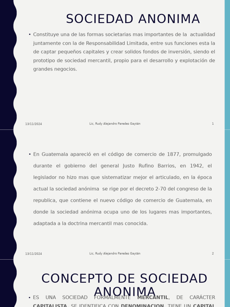 Presentacion Sociedad Anonima | PDF | Compartir (Finanzas) | Business