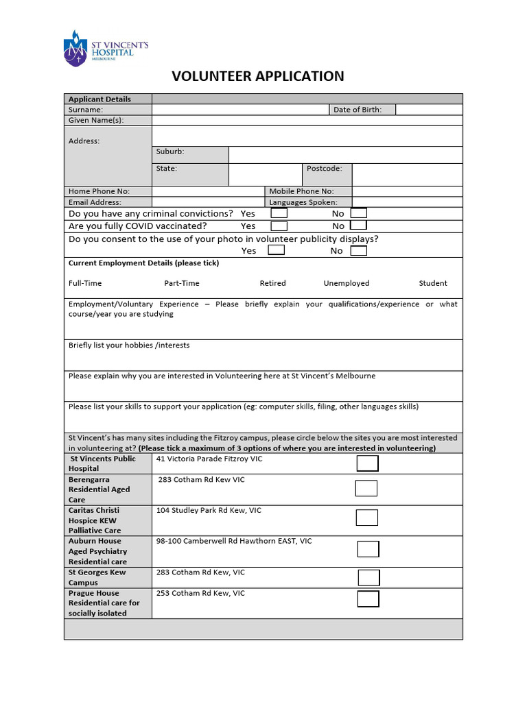 VOLUNTEER APPLICATION | PDF | Health Care