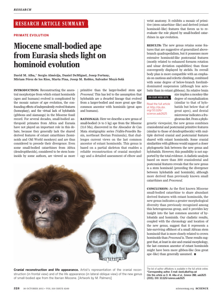 Science 2015 Alba Great Ape Morpho | PDF | Ape | Hominidae