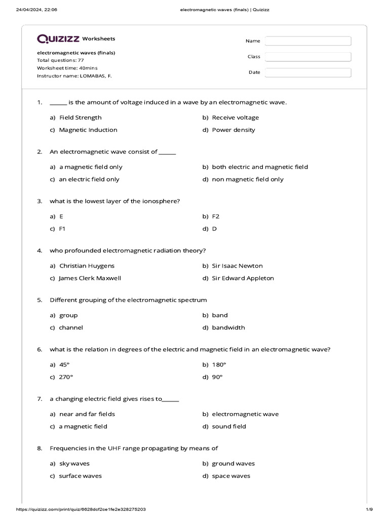 Electromagnetic Waves (Finals) - Quizizz | PDF | Polarization (Waves ...