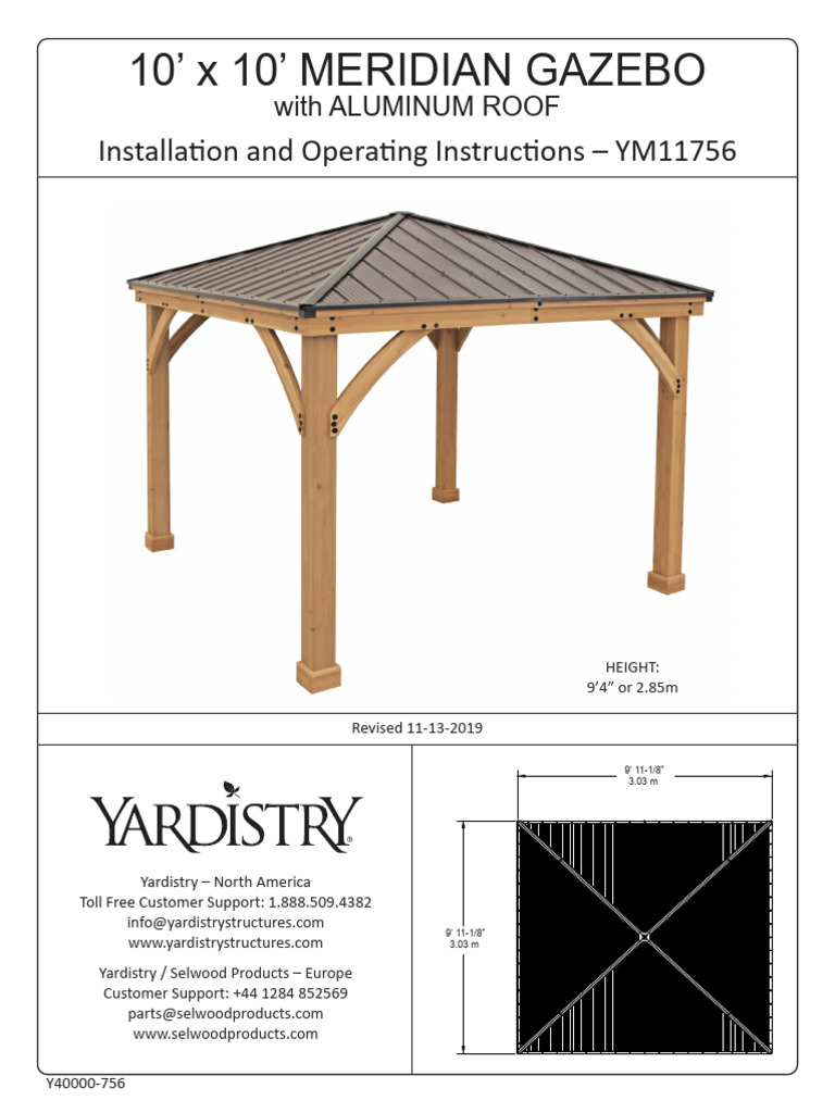 YM11756 10x10 Meridian Gazebo Instructions | PDF | Screw