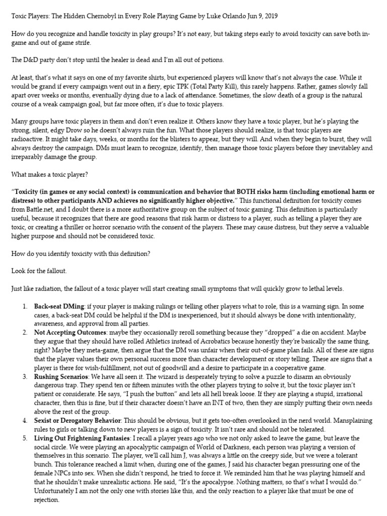 Toxic Players | PDF | Games & Activities